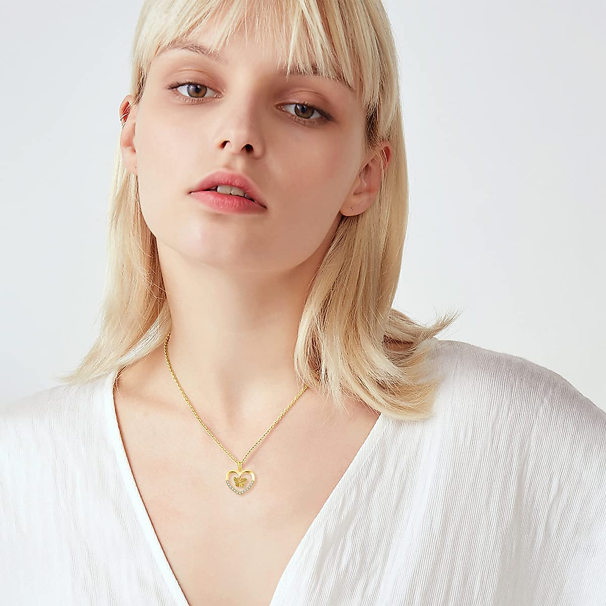 SISGEM 14K Real Gold Heart Necklace for Women,Yellow Gold Diamond-Cut Butterfly In Heart Pendant Necklaces with Moissanite,Anniversary Birthday Gifts for Lover Wife Grandma,16''-18''