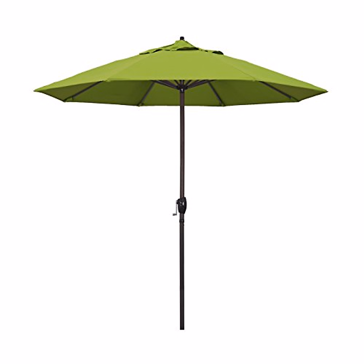 California Umbrella 9' Round Aluminum Market Umbrella, Crank Lift, Auto Tilt, Bronze Pole, Kiwi Olefin