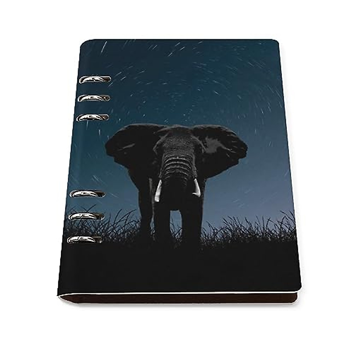 Black and White Elephant Starry Notebook Cover 6-Ring Binder Portable Planner Book Loose-Leaf Cover for Home Office