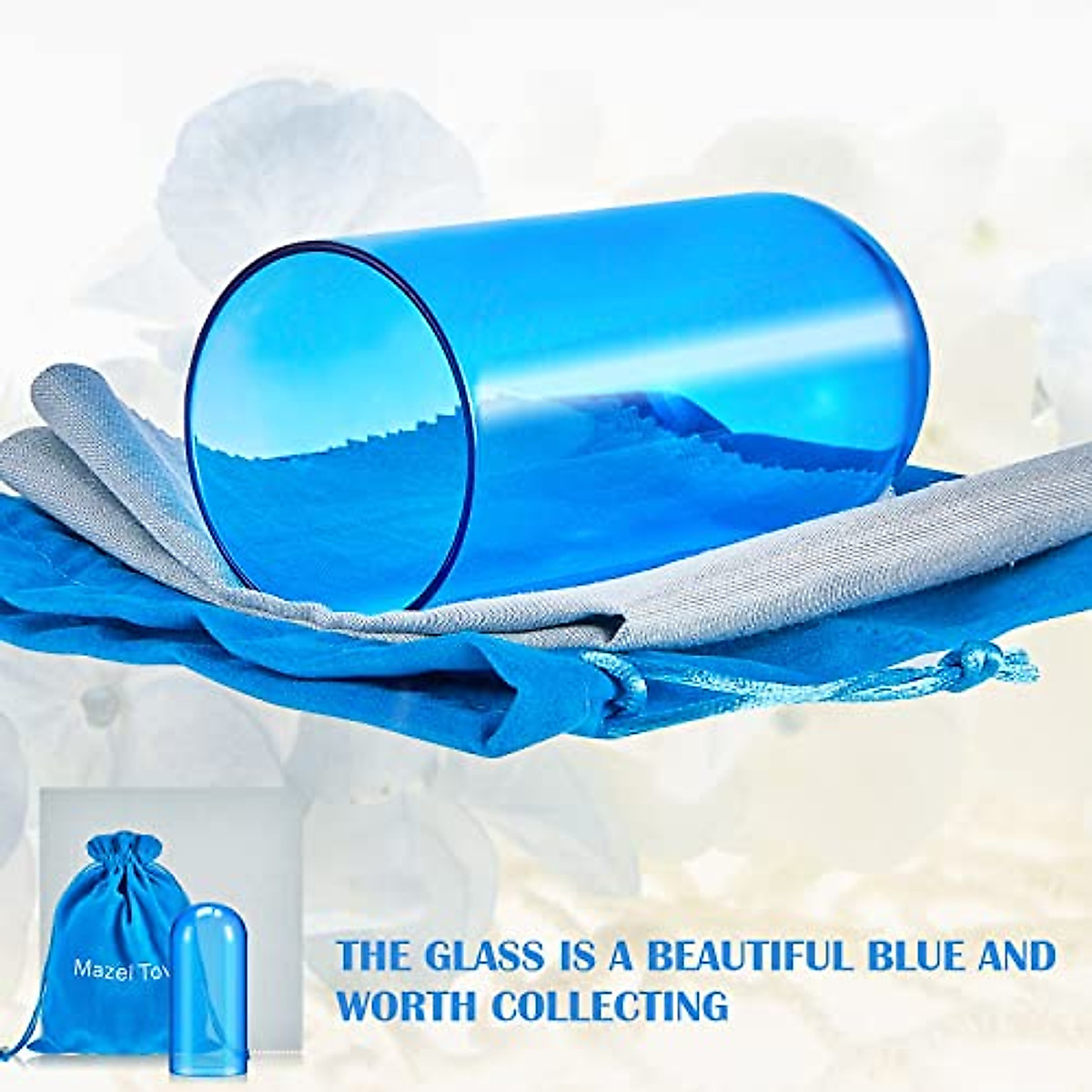 Suclain Jewish Style Wedding Chuppah Breaking Glass Blue Color Glass Vessel Wedding Engagement Gift with Drawstring Bag for Jewish Style Wedding (1 Pcs)