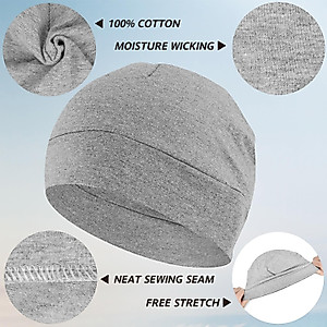 Headshion Cotton Skull Caps for Men Women,2-Pack Lightweight Beanie Sleep Hats Breathable Helmet Liner Light Grey,White Smoke