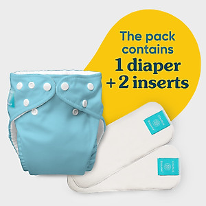 Charlie Banana Baby Fleece Reusable and Washable Cloth Diaper System, 1 Diaper and 2 Inserts, One Size, CB Blue