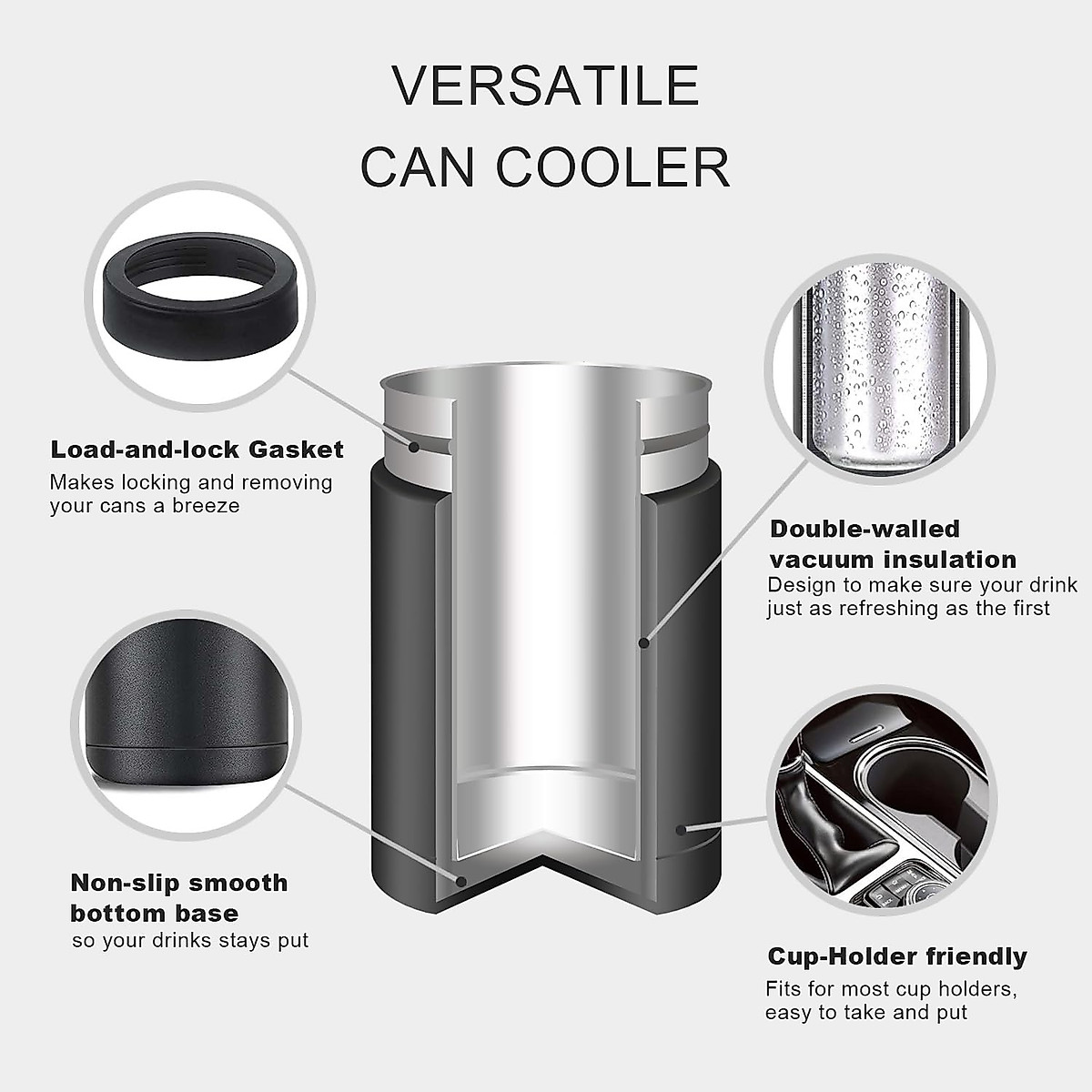 Stepstall Can Cooler Beer Bottle Holder with Beer Opener, 4-in-1 Design Slim Can Beer Bottle Insulators, Double Walled Stainless Steel Insulated, 12 OZ Beer Gifts for Men Father(Black American Flag)