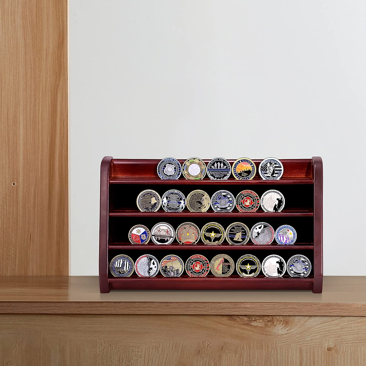 AtSKnSK 4 Rows Military Army Challenge Coin/Casino Chip Display Stand Rack Holder Case Collectible Holds 28-36 Coins