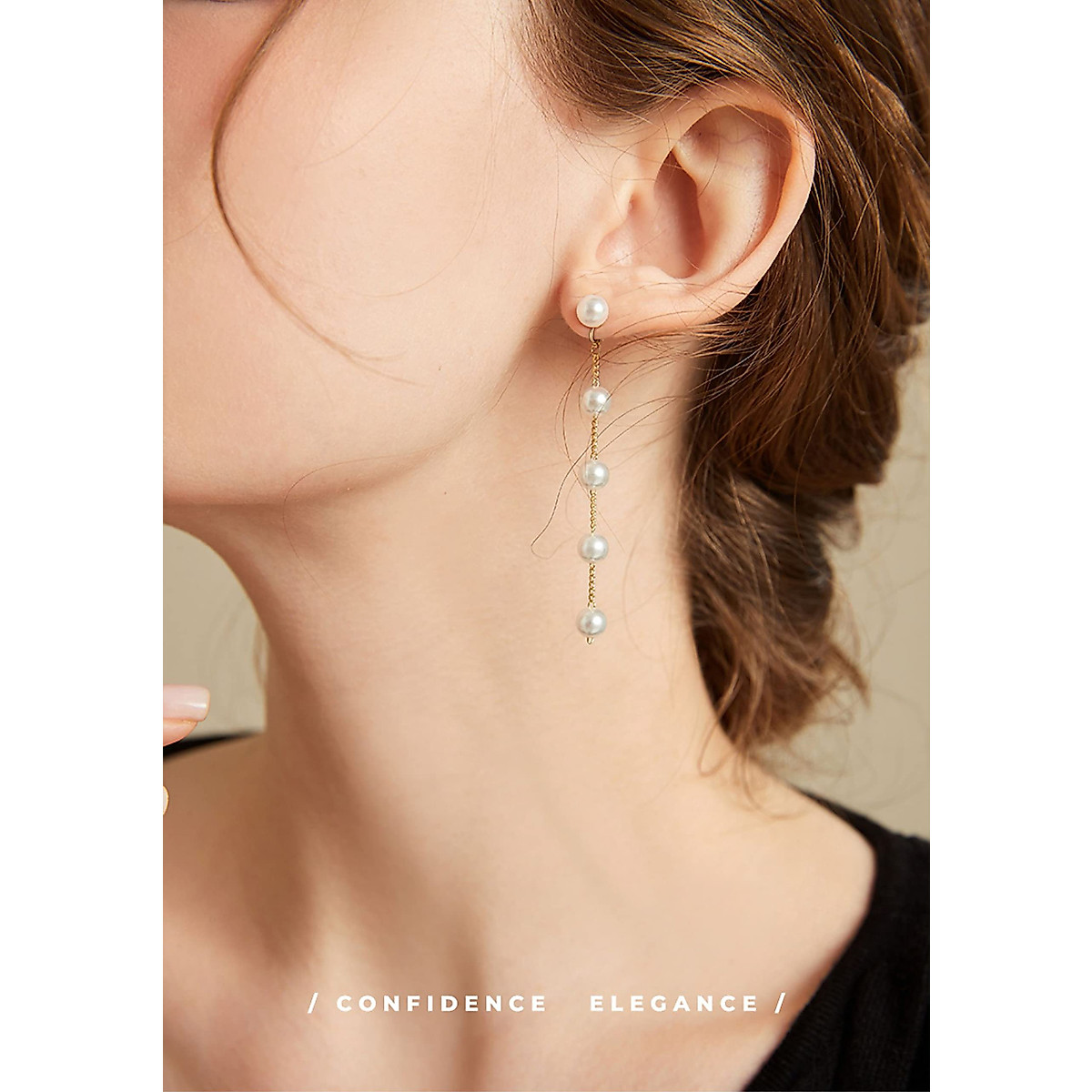 925 Sterling Silver Clip On Earrings Pearl Ball Drop Long Chain Earrings for Women Wedding Bridal Earrings for Brides