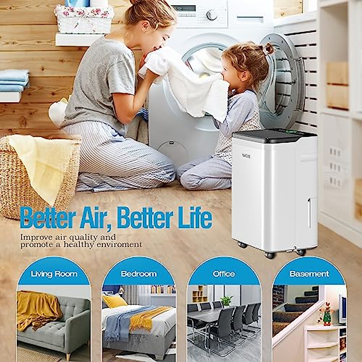 Humsure Dehumidifier For Basement,Dehumidifiers For Home. 4500 sq ft Automatic 70 Pint Whole-House Dehumidifier, Portable Dehumidifier With Drain Hose And 5l Water.