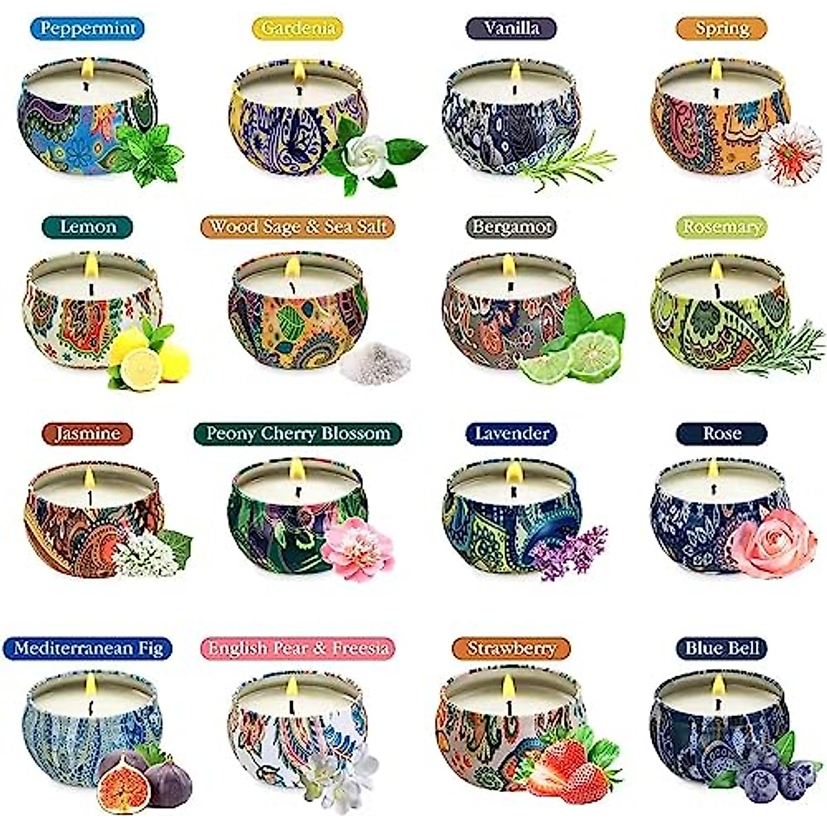 16 Scented Candles Gift,Natural Soy Wax Aromatherapy Candles,Small Portable Tin Candles Set for Mom,Women,Teachers, Colleagues and Friends,2.5 OZ