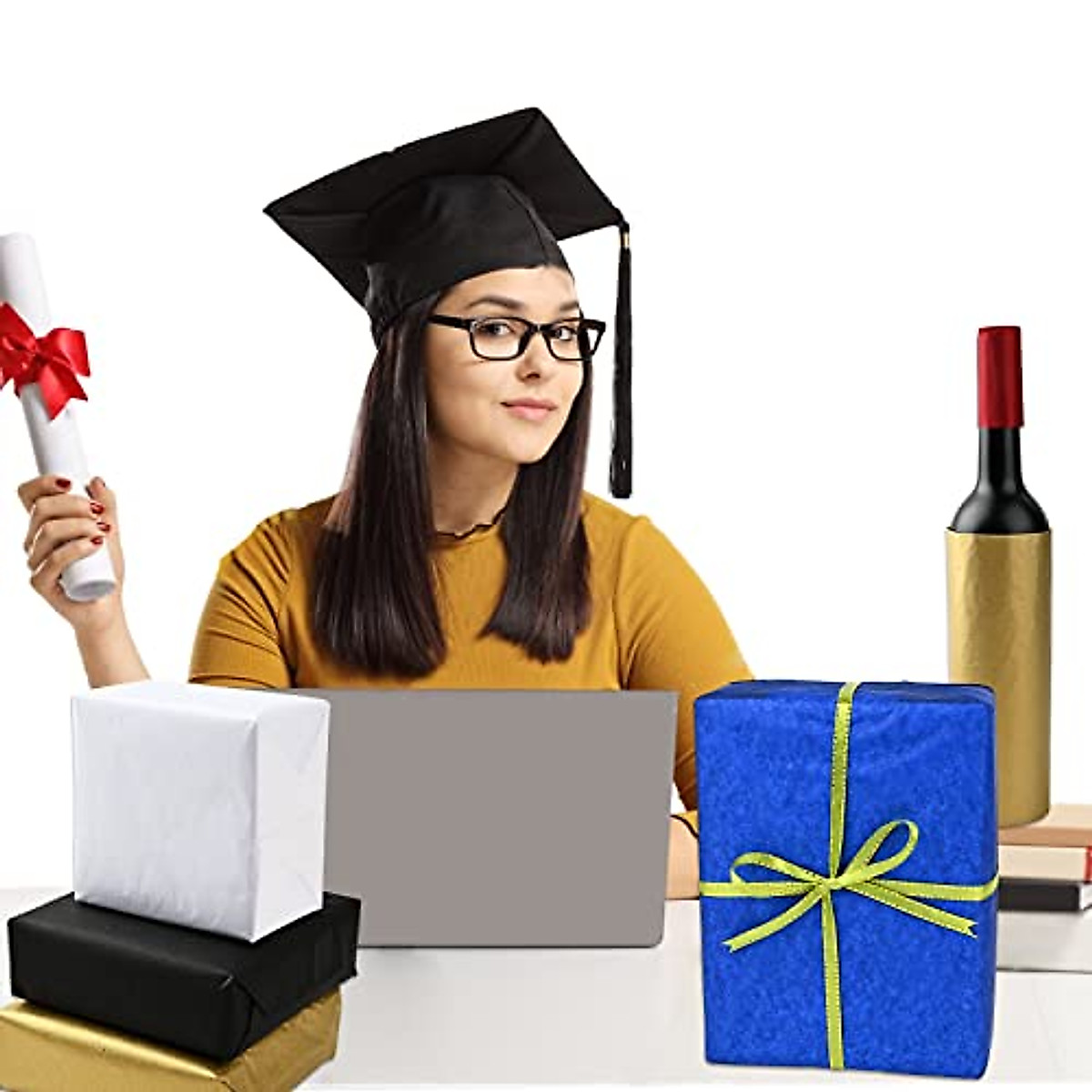 Bolsome 100 Sheets 20 * 14 Inches Christmas Tissue Paper for Gift Wrapping, Gold Silver White Black Navy Blue Tissue Paper for Gift Bags for Birthday Christmas Graduation Party DIY Craft