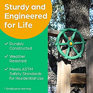 Jungle Gym Kingdom Playground Accessories - Pirate Ship Wheel for Kids Outdoor Playhouse, Treehouse, Backyard Playset Or Swingset - Wooden Attachments Parts (Green)