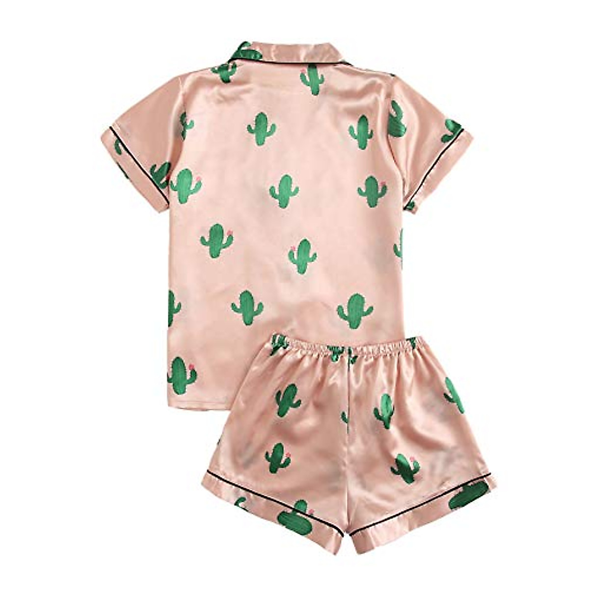 SweatyRocks Women's Short Sleeve Sleepwear Button Down Satin 2 Piece Pajama Set Pink Small