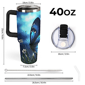 YTLKGFP 40 Oz Large Capacity Car Cup Butterfly Night Tumbler with Handle (Black) Straw Lid Insulated Stainless Steel Water Bottle Travel Mug Leak-proof Car Cup Keeps Cold Or Hot