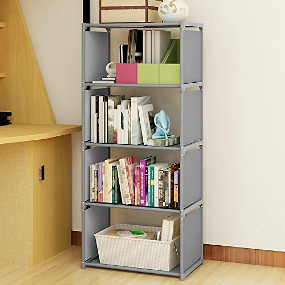 TFCFL 4 Tier Multipurpose Shelf Display Rack, 40x25x125cm Bookshelf Storage Wall Shelf Organizer Rack Standing Shelf Units Light Duty Indoor Garage Storage Organizer Shelves