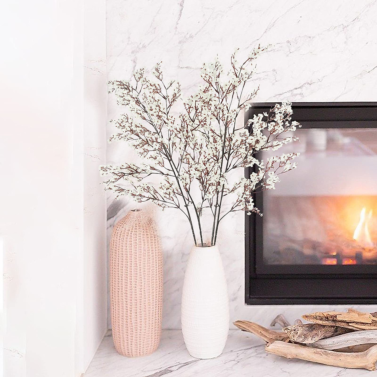 Tepaler 4Pcs 39.3in Babys Breath Artificial Flowers White Gypsophila Fake Silk Flowers Arrangements for Home Bedroom Kitchen Wedding Office Party DIY Garden Thanksgiving Centerpiece Autumn Decor