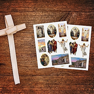 Christian Brands Assorted Catholic Decal Sticker Sheet Pack, He is Risen Easter, Novelty Religious Inspirational Stickers for Sunday Schools, Journaling, Church Giveaways, 3 Sheets Included, Multi
