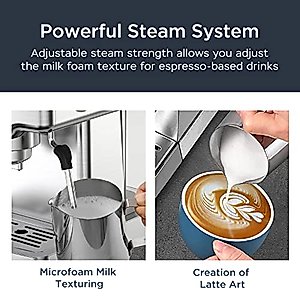 Geek Chef Espresso Machine 20 Bar, Espresso Coffee Maker with Fast Heating Automatic, Latte & Cappuccino Maker with Milk Frother Steam Wand, 1.8L Water Tank, Temperature Display, Stainless Steel