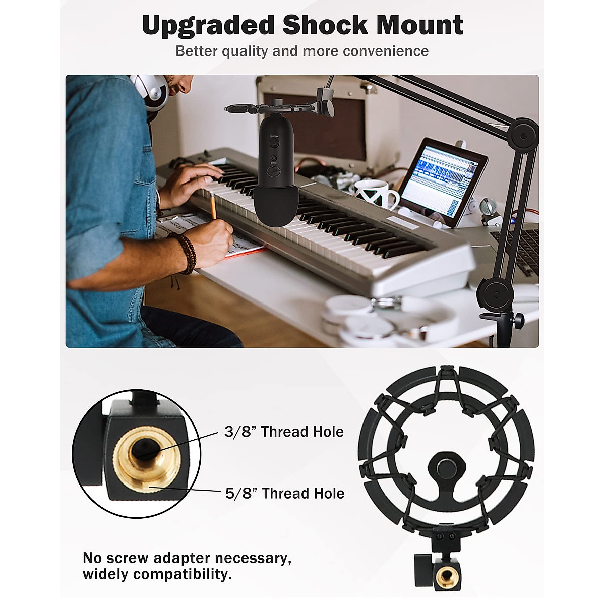 Boseen Shock Mount Compatible With Blue Yeti, Blue Yeti Pro and Blue Snowball Microphones, Eliminates Noises and Vibration Black/Champagne