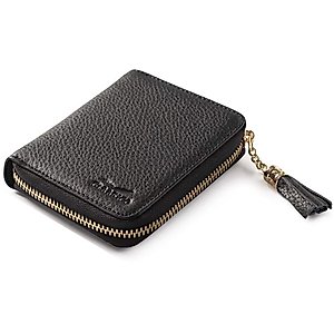 Claasico RFID Small Zipper Wallet for Women, Ladies Genuine Leather Bifold with Coin Zipper Pocket w/Anti-Theft Travel Protection