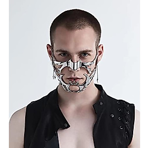 WDLYAN Cyberpunk Masquerade Mask for Women Men,Women Party Prom Metal Mask,-Gothic Liquid Irregular Mechanical Alien Fluid Face Accessories Earring (Mask Set)