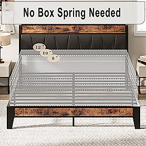 LIKIMIO Queen Bed Frame, Storage Headboard with Charging Station, Solid and Stable, Noise Free, No Box Spring Needed, Easy Assembly (Vintage and Black)