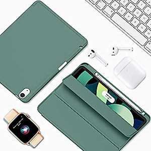 ZryXal iPad Air Case 5th Generation/4th Generation 2022/2020 10.9 Inch, Smart iPad Case[Support Touch ID and Auto Wake/Sleep] with Auto 2nd Gen Pencil Charging (New Midnight Green)