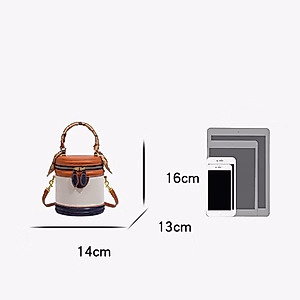 DaHeng Mini Women Retro Bucket Bag Vintage Handbag Cylinder Crossbody (White)