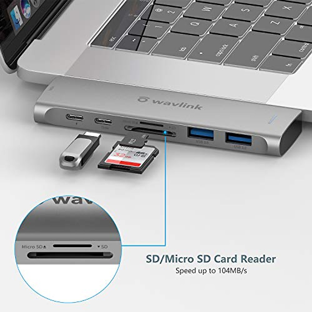 WAVLINK USB C Hub, 7-in-2 Type C Adapter Mini Docking Station with Thunderbolt 3 USB C Port, 4K HDMI, 2 USB 3.0, SD/TF Card Reader, 100W PD for MacBook Pro 2016-2020 MacBook Air 2018-2020