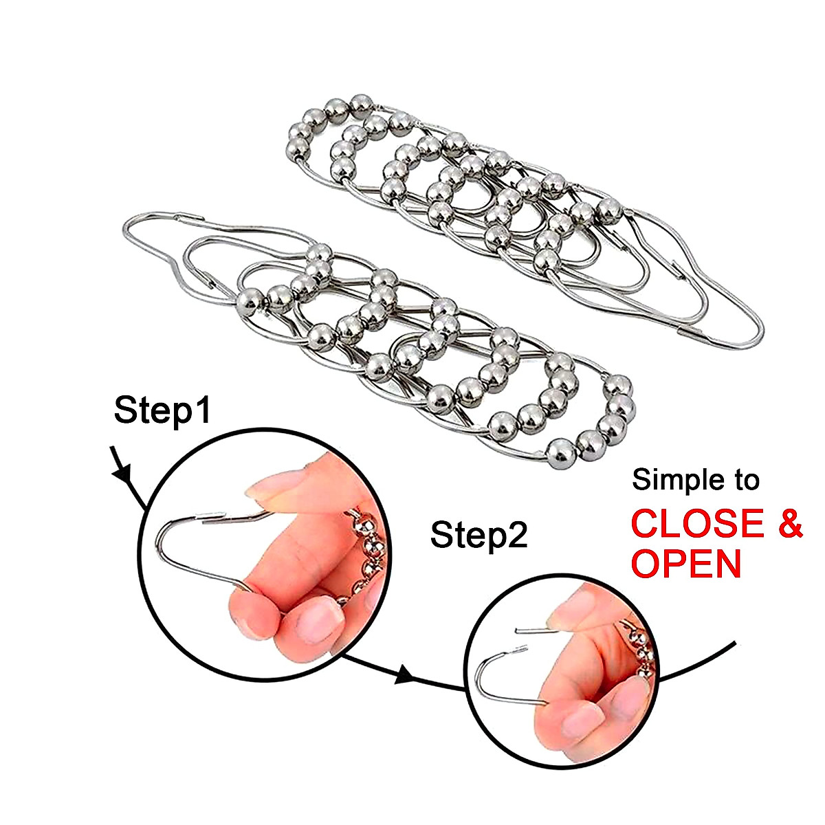 Ansxiy Shower Curtain Hooks Rings, Rustproof Metal Shower Curtain Rings for Bathroom Shower Rods Curtains - Set of 12, Nickel