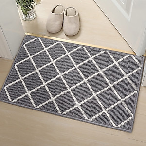 Finchitty Indoor Door Mat, Non-Slip Absorbent Resist Dirt Entrance Mat, Washable Mats for Entryway, Low-Profile Inside Floor Doormat, 32" x 20", Grey