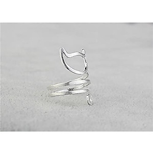 Helen de Lete Innovative Lovely Cat Kitty Sterling Silver Ring L Size