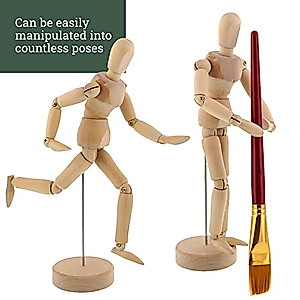US Art Supply® Wood Artist Drawing Manikin Articulated Mannequin with Base and Flexible Body - Perfect for Drawing The Human Figure (5" Male)