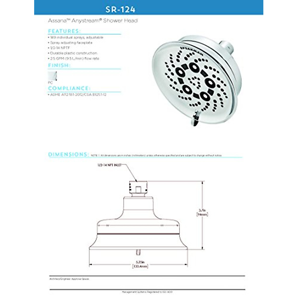 Speakman SR-124 Assana Anystream Multi-Function Shower Head, Polished Chrome
