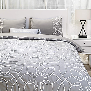 Duvet Cover 3 Piece Bedding Set Hotel Collection- King Size Gray White Rope Embroidered Ultra Soft Brushed Microfiber Comforter Cover with Zipper Closure and 2 Pillow Shams (Rope Embroidered, King)