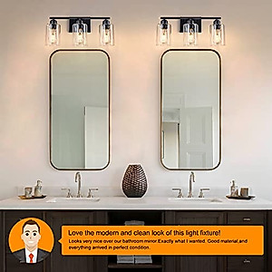 Bathroom Vanity Light Fixtures, 3-Light Black Bathroom Lights over Mirror Modern Wall Sconces Lighting, Matte Black Bathroom Wall Lights with Clear Glass Shade for Mirror, Hallway, Powder Room