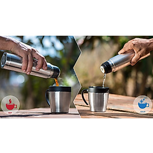 Mixpresso Coffee Flask +Coffee Mug, Stainless Steel Coffee vacuum flask For Hot Coffee or Cold Tea Fits Car Caddy or Backpack, Leak Proof Travel Mug, 17 Ounce Coffee Thermos