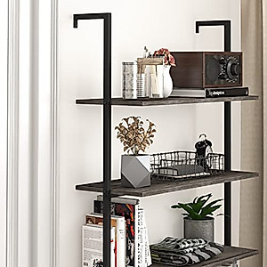Usinso Wood Metal Ladder Bookshelf, Industrial 4-Tier Black Bookcase with Wide Storage Cabinet, Rustic Brown Bookshelf for Living Room, Shelves for Storage Bedroom, 30L x 13W x 70H Inch