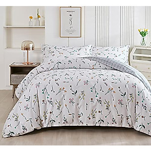 OAITE Duvet Cover Set,100% Cotton Comforter Cover with Floral Pattern Duvet Cover Set,Soft Bedding Set Includes with 3 Piece (2 Pillow Shams,1 Duvet Cover)