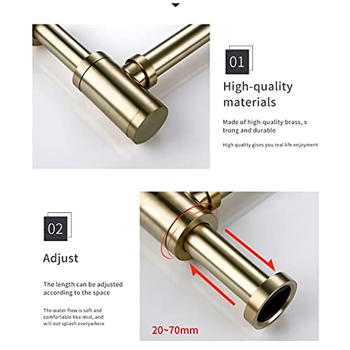 LMMDDP Brushed Gold Brass Euro Basin Bottle Plumbing Wash Pipe Waste Bathroom Sink Trap Style Siphon (Color : Brushed gold)
