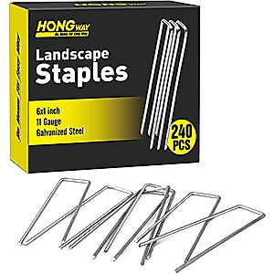HongWay 240pcs Landscape Staples, 6 Inch 11 Gauge Galvanized Garden Stakes and U-Shaped Pins for Landscaping Fabric Weed Barrier Irrigation Tubing