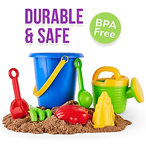 Click N' Play Beach Toys for Kids 3-10 - 18pc Sand Toys Including Sand Buckets for Kids with Sifter, Watering Can, Rake, 4 Hand Tools, 10 Sand Molds & Mesh Beach Toy Bag - Sandbox Toys for Toddlers