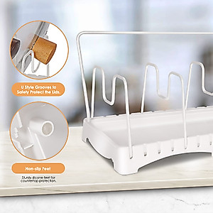 Zvonema ZNM Pan Organizer, Expandable Pot and Pan Organizer for Cabinet, Pots Lid Organizer Rack Holder with 10 Adjustable Compartment for Kitchen Pantry Storage, White