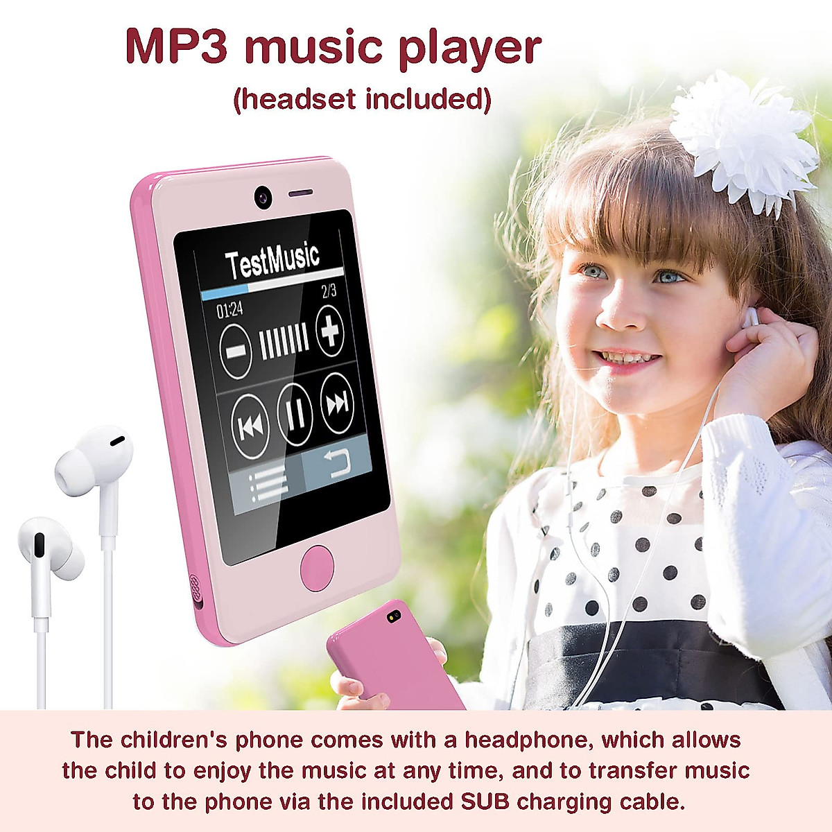 PTHTECHUS® Kids Phone Toy for Boys Girls, 3.8 "Touch Screen Toddler Smartphone with Fun Cameras 16 Games MP3 Music Player Audio Recorder Pedometer Torch Alarm Clock Children Phone for Ages 4-14