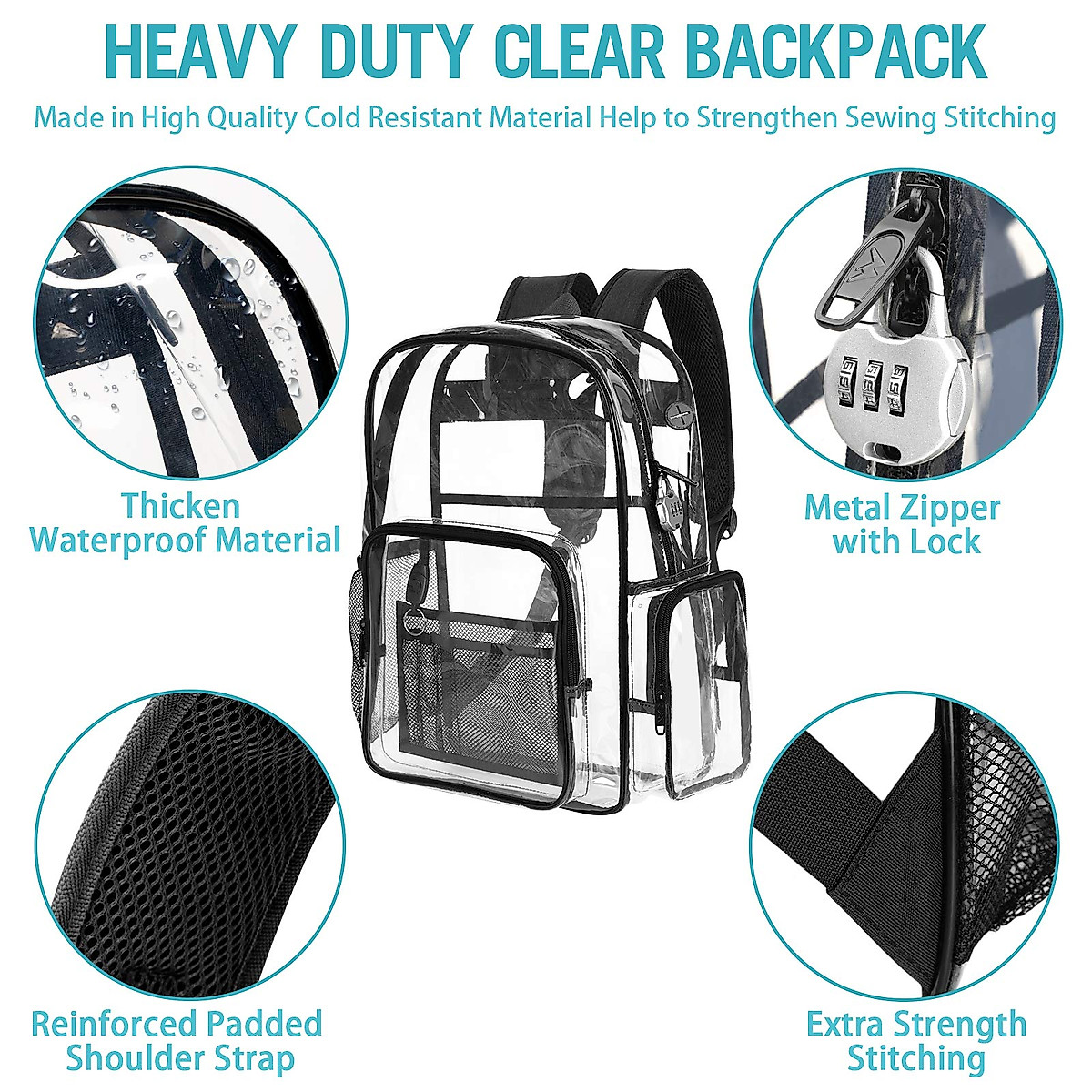 MATEIN Clear Bookbag, Anti Theft Transparent College School Backpack for Women Fits 15.6 inch Laptop