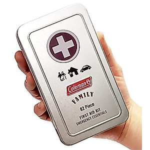 Family First Aid Kit by Coleman | 82 Piece First Aid Tin Kit | Small First Aid Kit for Car | Travel First Aid Kit | Sports First Aid Kit | Metal First Aid Kit for Camping, Hiking, or a Sports Bag