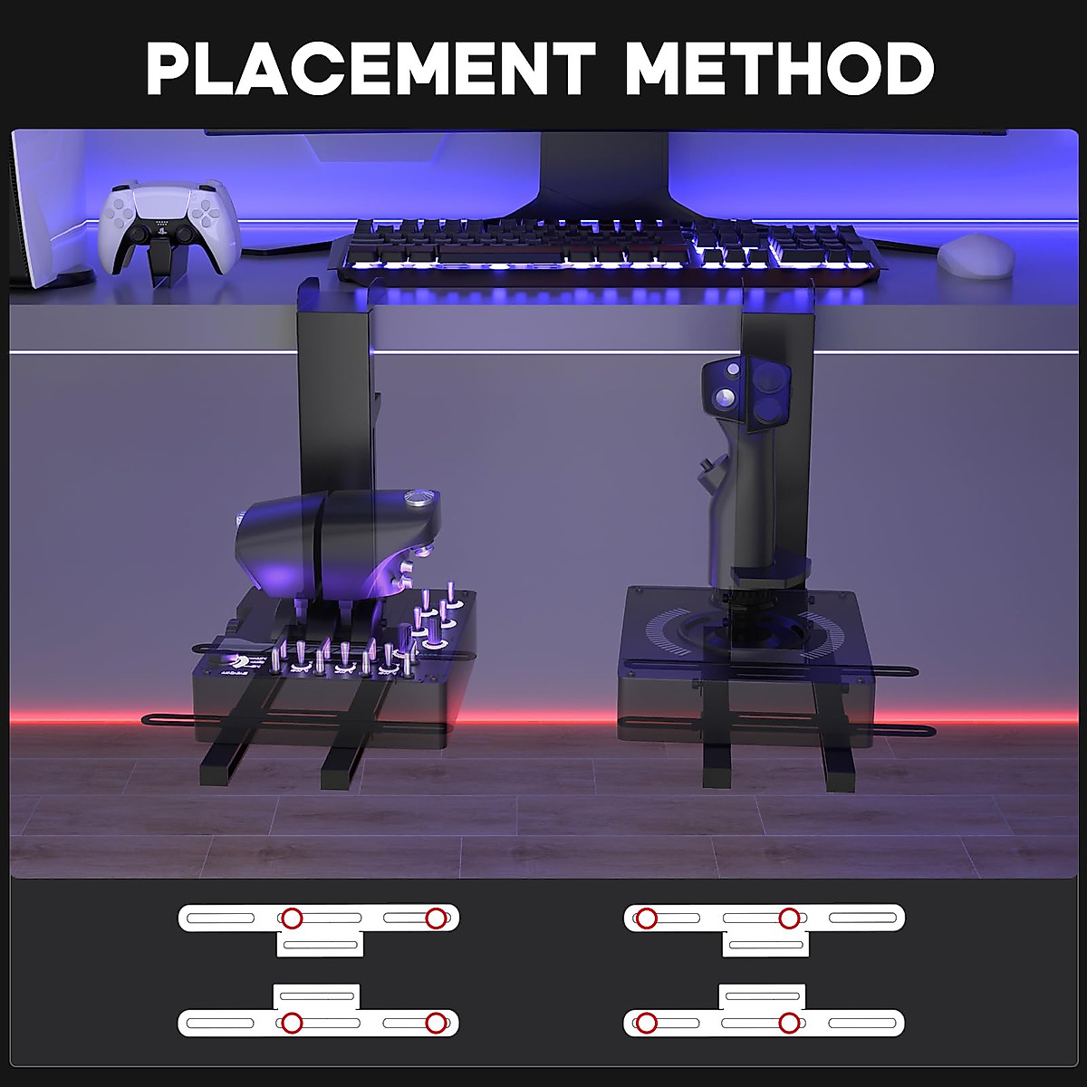 Hotas Mount Foldable Desk Mount for Flight Joystick Throttle Hotas Joystick Mount for Logitech X52/X52 Pro/X56 Thrustmaster T 16000M/HOTAS Warthog/T Flight One/4/TCA/VKB Gladiator NXT/VPC WARBRD（2PCS）