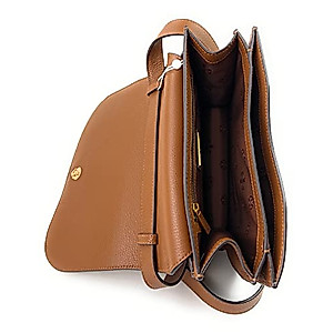 Tory Burch Britten Pebbled Leather Saddle Bag (Moose) With Gold Tone Hardware