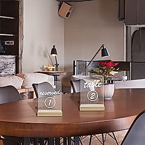 ZYP 5 x 7 Acrylic Sign with Wood Stands, Blank Acrylic Signs with Base, Acrylic Sheet Holder Stand Wood for Wedding Table Number Holder, Table Display Stand Signs for Party Events, Office