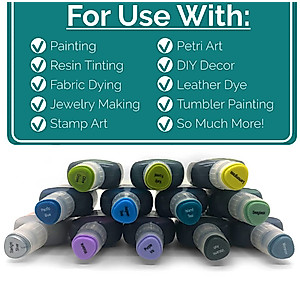 T-Rex Inks Premium Alcohol Inks Cool Earth Set- 12 Cool Tone Colors - Alcohol Ink for Epoxy Resin Dye, Painting, Tumbler Making & More - Includes Storage Box & Metallic Silver Ink - 20ml Bottles