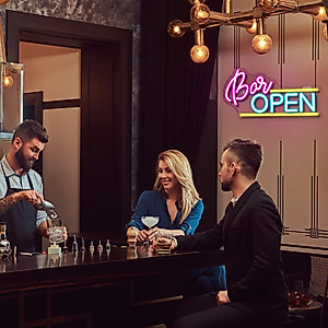 WX&YH Bar Open Neon Sign - Led Sign 10 Dimmable Open Neon Signs for Wall Decor, Open Bar Neon Lights Signs for Bar Business Window Pub Cafe Man Cave Club Restaurant Open Sign Decor Gifts