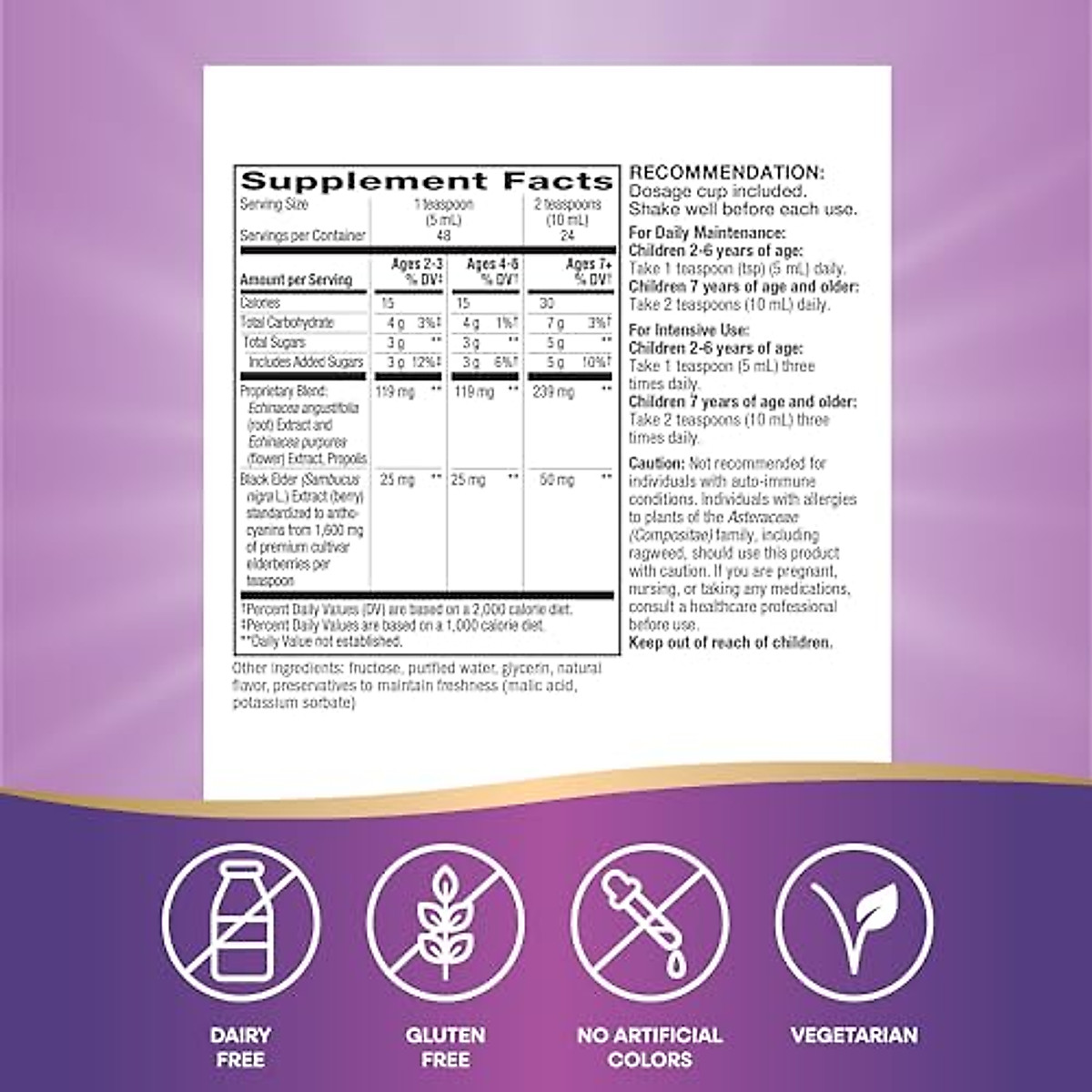 Nature's Way Sambucus Elderberry Immune Syrup for Kids Ages 2+, with Echinacea & Propolis, Daily Immune Support*, Vegetarian, Berry Flavored, 8 Fl Oz (Packaging May Vary)