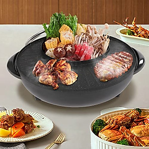 Circular Hotpot Grill Combo, 2in1 Electric Grill and Hot Pot, Portable Hot Pot with Divider, Multifunctional Indoor Teppanyaki Grill/Korean BBQ/Shabu Shabu Hot Pot, 5 Gear Adjustable for 3-5 People